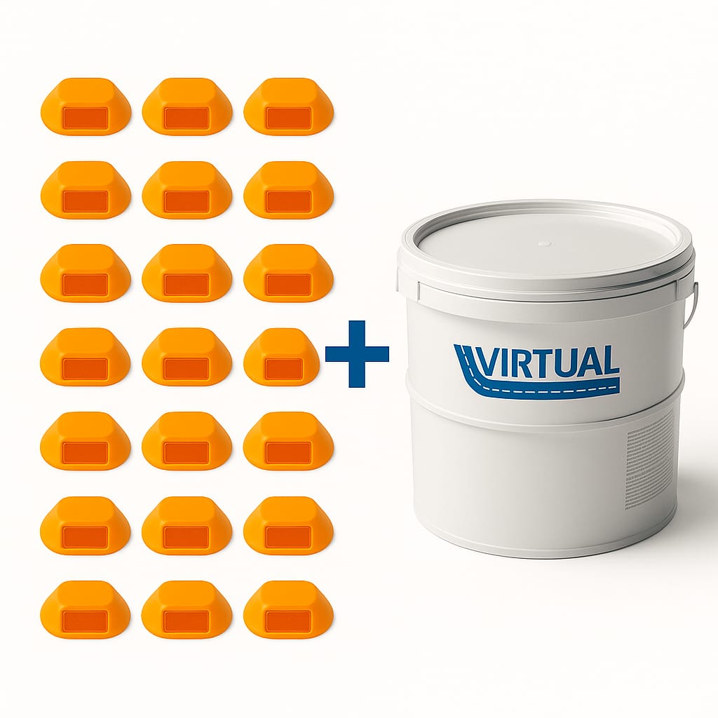 Kit com 20 Tachões Refletivos Bidirecionais + 1 Balde de Cola 5kg – Si